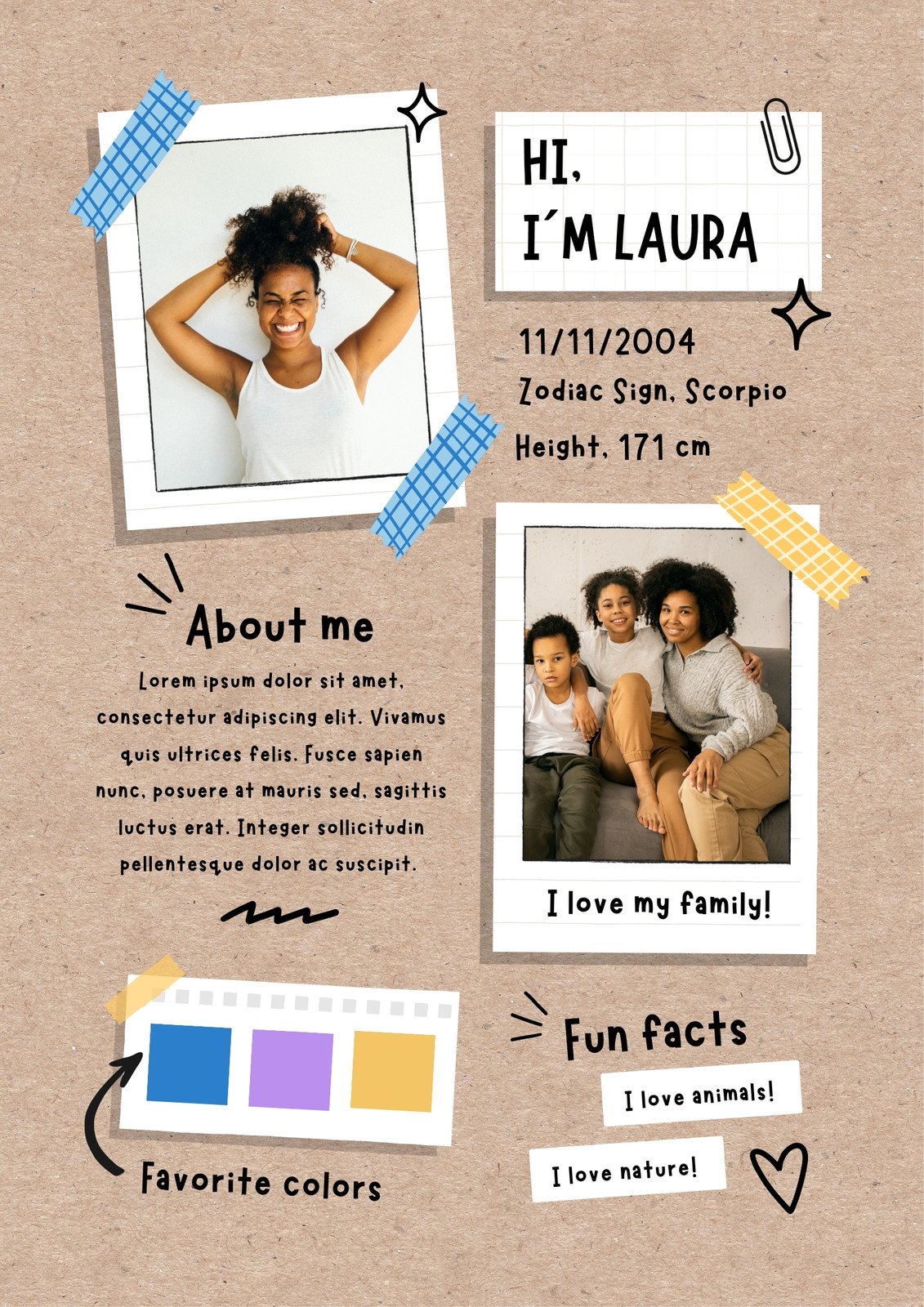 Simplistic Brown Personal Profile Scrapbook Poster | Tempfolio